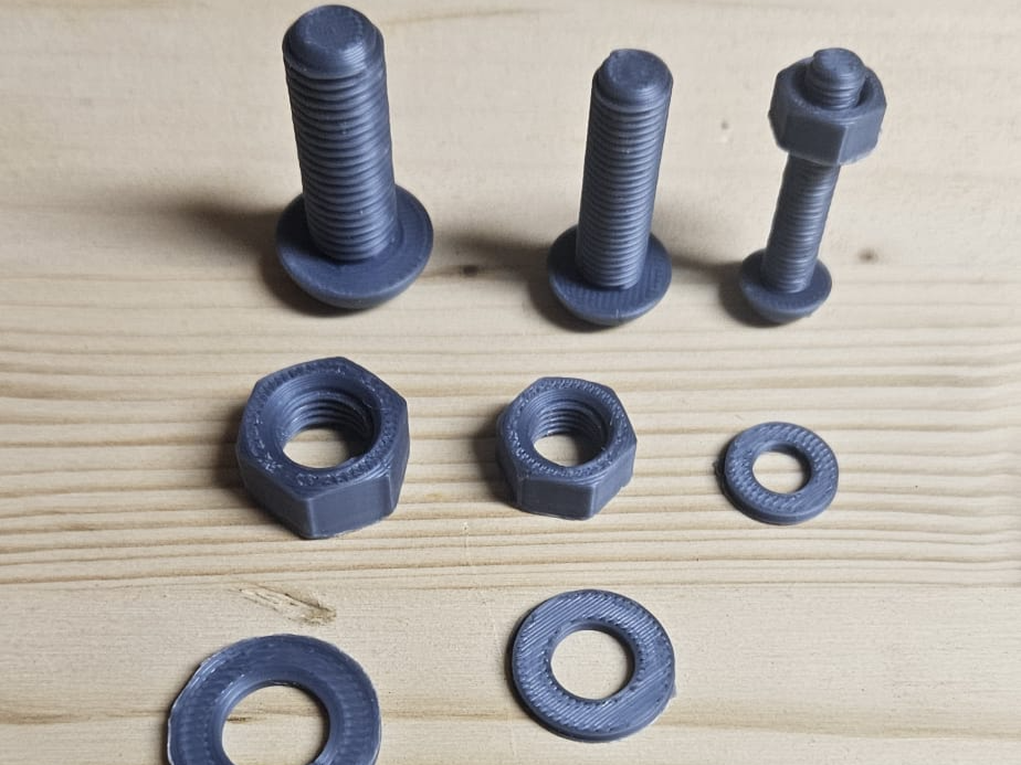 M6 / M8 / M10 Bolt Set – 30 mm Length – 3D Printed (Bolt, Nut & Washer ...