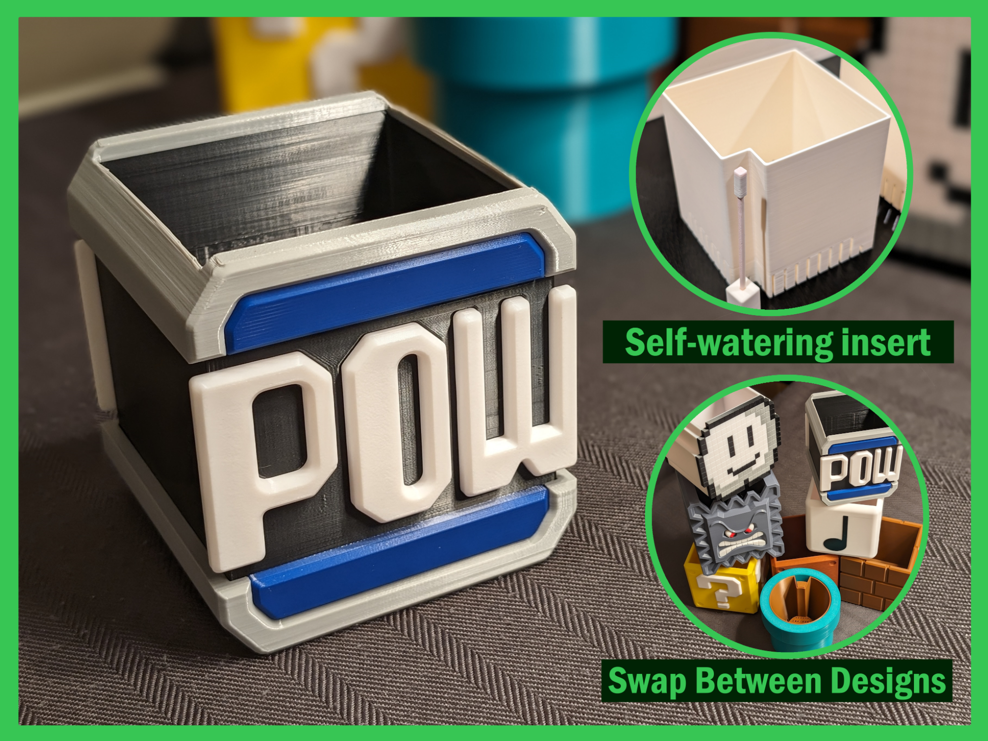 Super Mario Pow Block Box/Self-Water Planter - anselor | Nexprint: Free ...